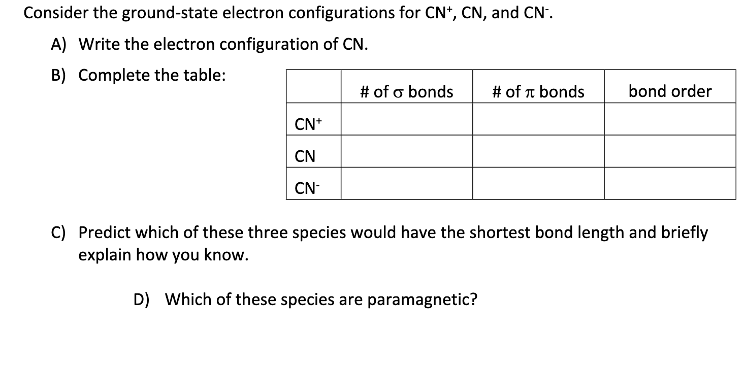 Solved Consider The Ground State Electron Configurations For