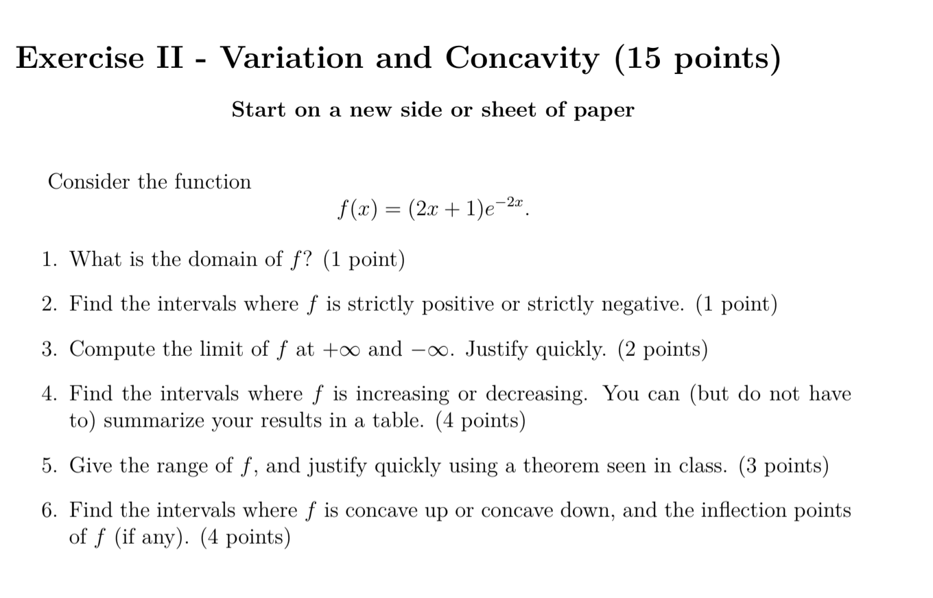 Solved Exercise II - Variation and Concavity (15 points) | Chegg.com