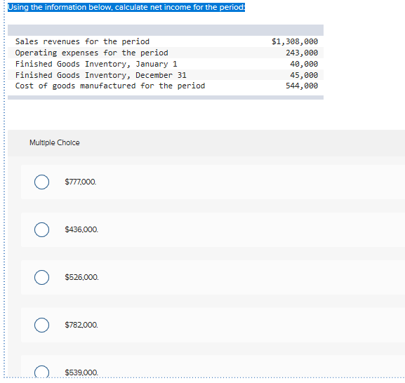 Solved Using the information below. calculate net income for | Chegg.com