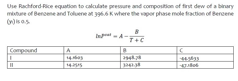 Solved Use Rachford-Rice equation to calculate pressure and | Chegg.com