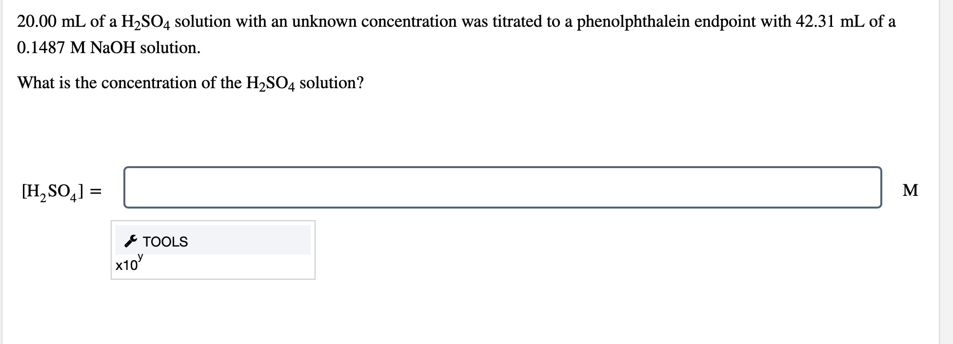 Solved 20.00 mL of a H2SO4 solution with an unknown | Chegg.com