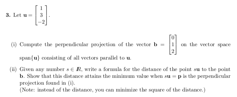 Solved 3. Let u= 3 (i) Compute the perpendicular projection | Chegg.com