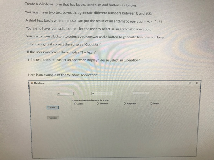 Solved Create a Windows form that has labels, textboxes and | Chegg.com