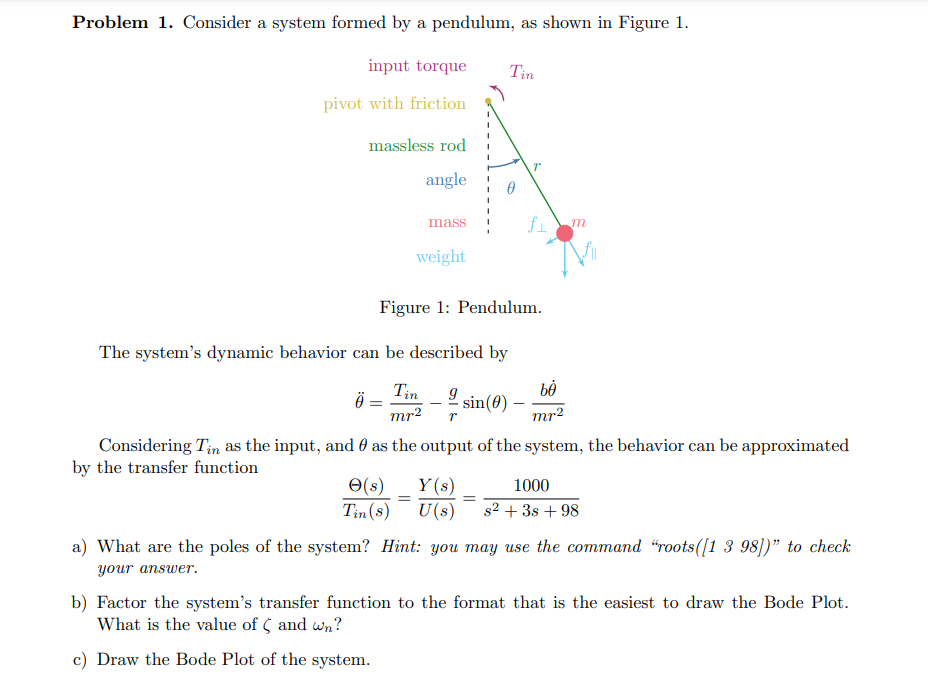 Solved Problem 1. ﻿Consider a system formed by a pendulum, | Chegg.com