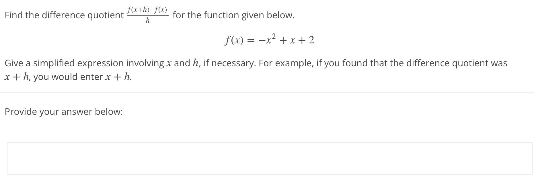 Solved Find the difference quotient hf(x+h)−f(x) for the | Chegg.com