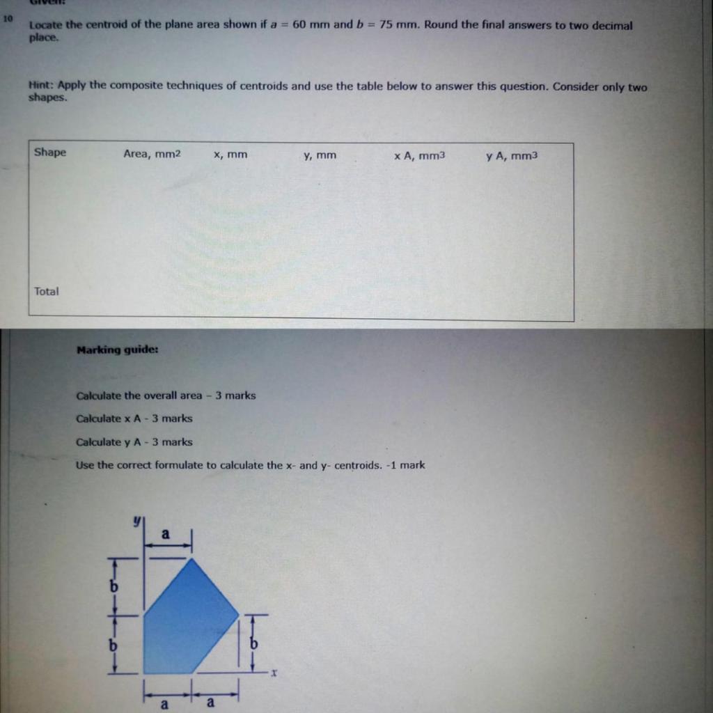 Solved 10 Locate the centroid of the plane area shown if a = | Chegg.com