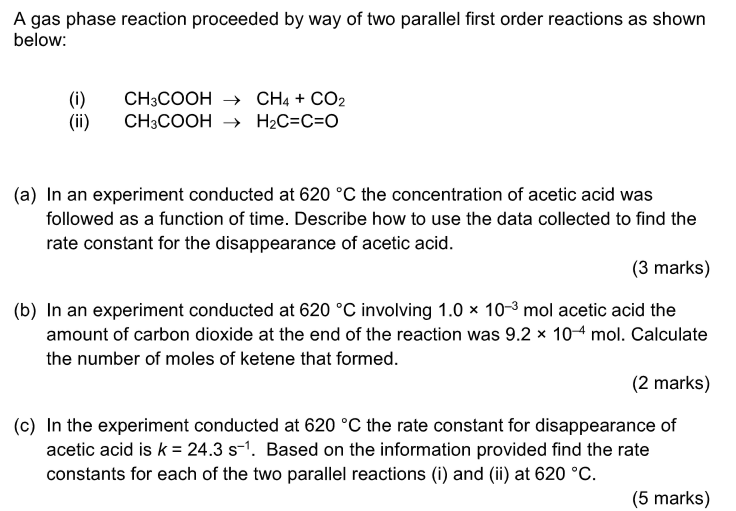 Solved A gas phase reaction proceeded by way of two parallel | Chegg.com