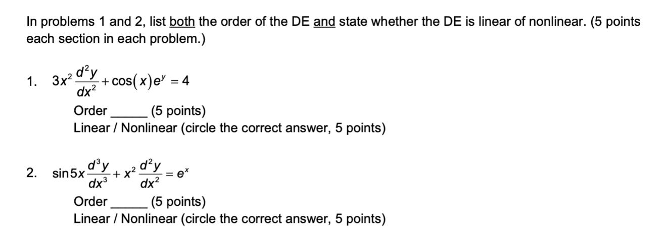 Solved In problems 1 and 2 , list both the order of the DE | Chegg.com
