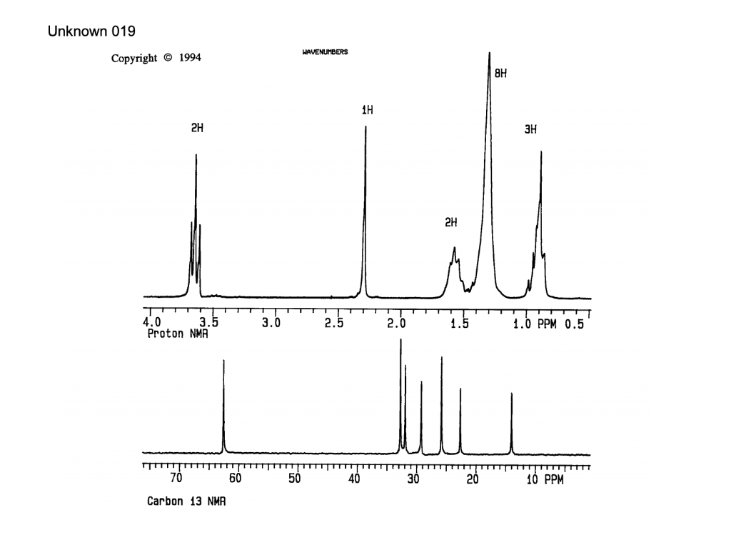 Solved Unknown 019 MF C7H160 100 MW 116 %C72.3 80- %H 13.9 | Chegg.com