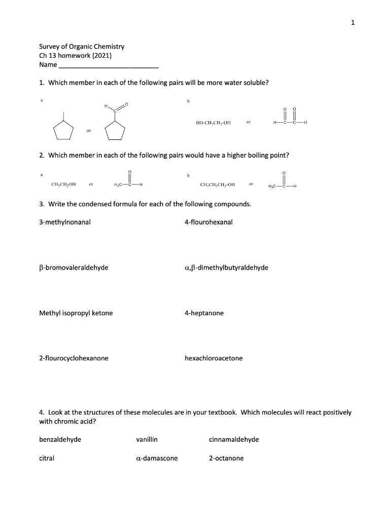 Solved 1 Survey of Organic Chemistry Ch 13 homework (2021) | Chegg.com
