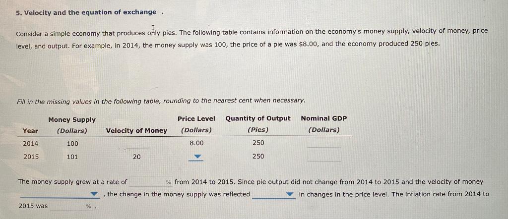 Solved 5. Velocity and the equation of exchange Consider a | Chegg.com