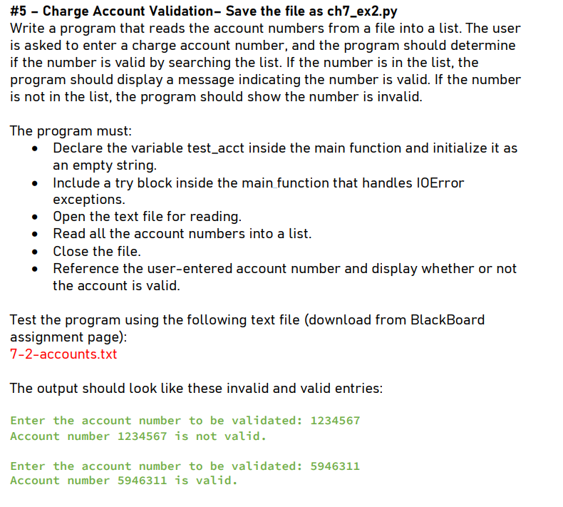 Solved \#5 - Charge Account Validation-Save the file as | Chegg.com