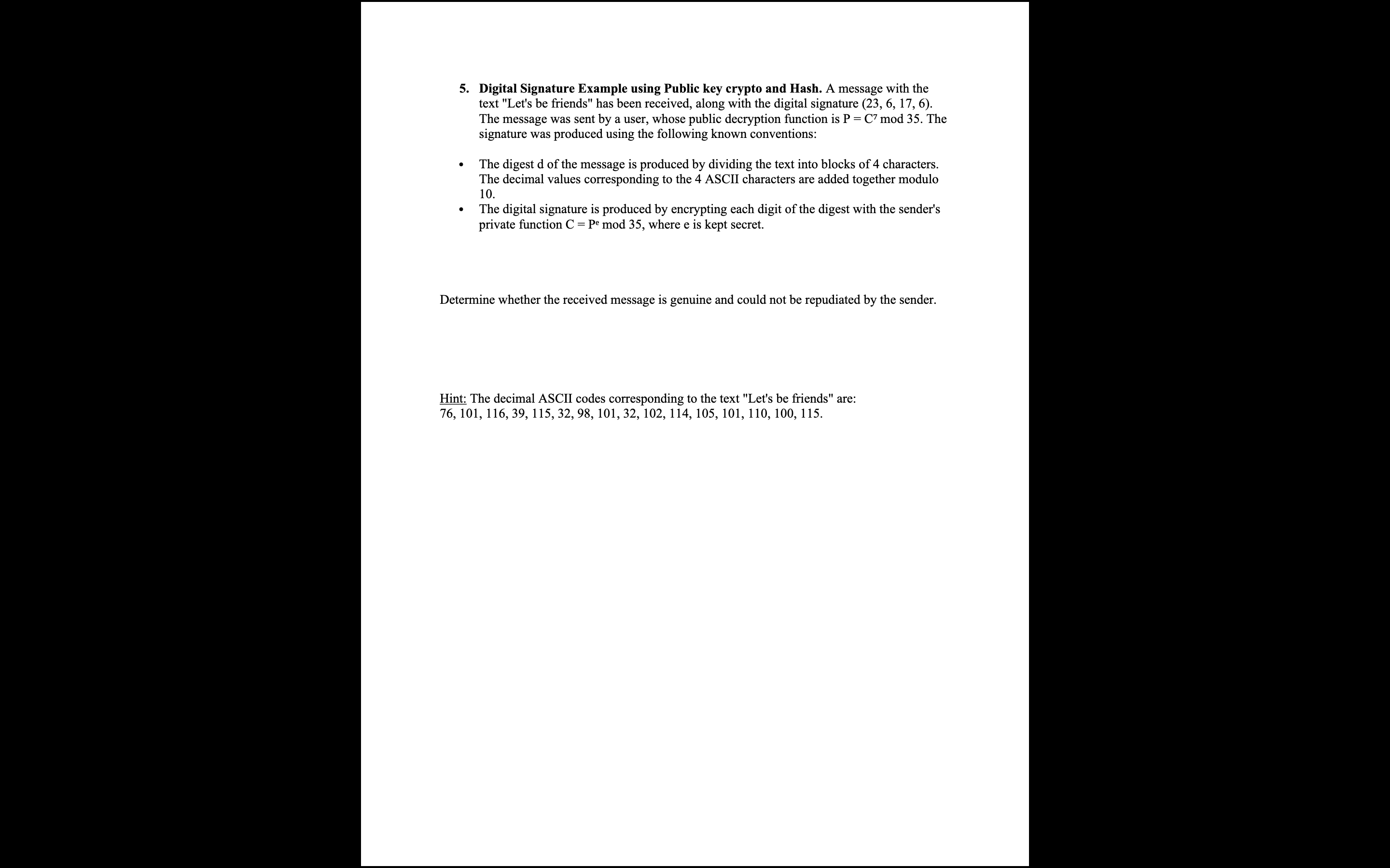 Solved Digital Signature Example using Public key crypto and | Chegg.com