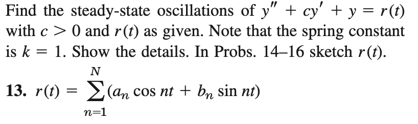 Solved Find The Steady State Oscillations Of Y′′cy′yrt 
