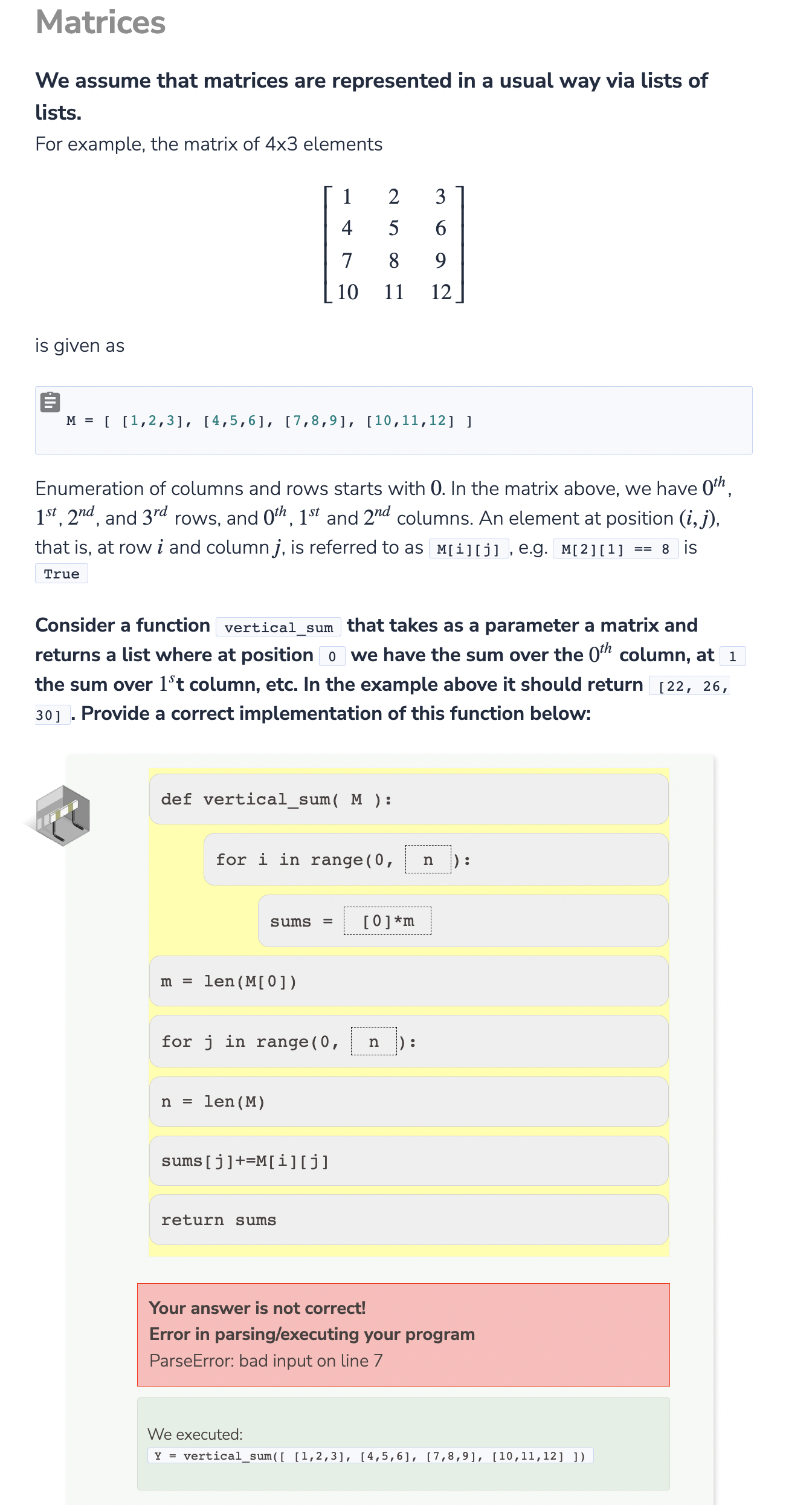 Solved We assume that matrices are represented in a usual | Chegg.com