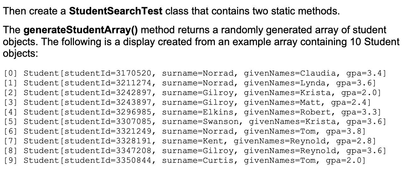 Solved Searching Student Records The file Student.java is | Chegg.com