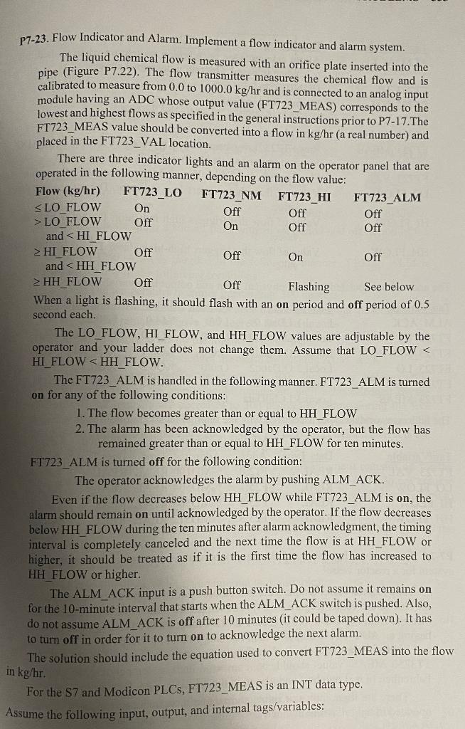 P7-23. Flow Indicator and Alarm. Implement a flow | Chegg.com