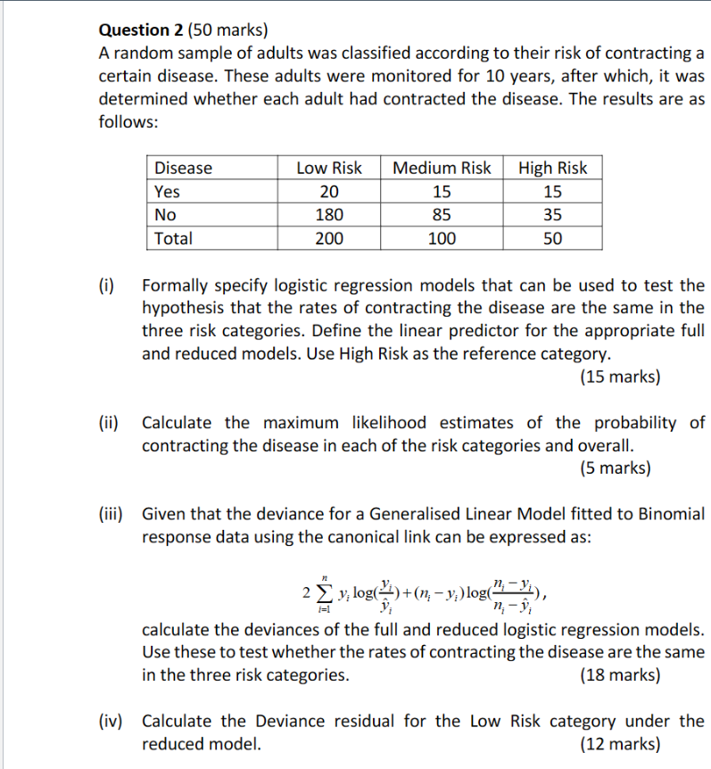 Solved Question 2 (50 marks) A random sample of adults was | Chegg.com