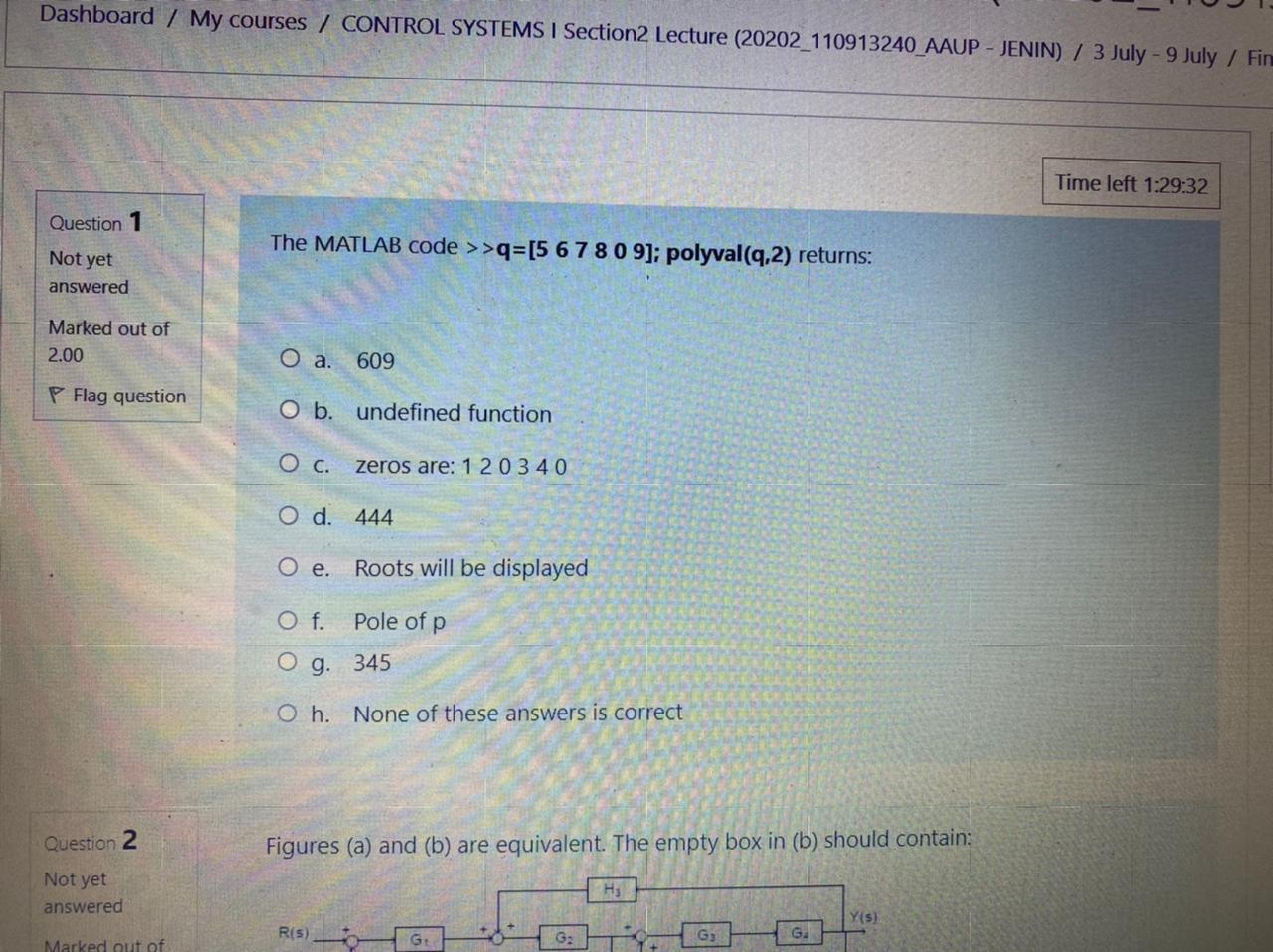 Solved Dashboard / My courses / CONTROL SYSTEMS I Section2 | Chegg.com