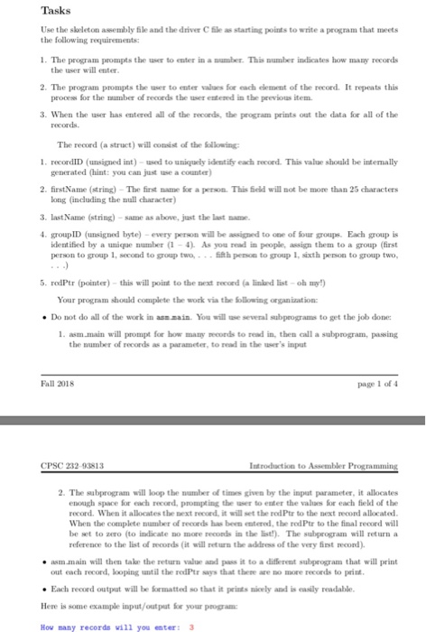 Tasks Use the skeleton assembly file and the driver C | Chegg.com