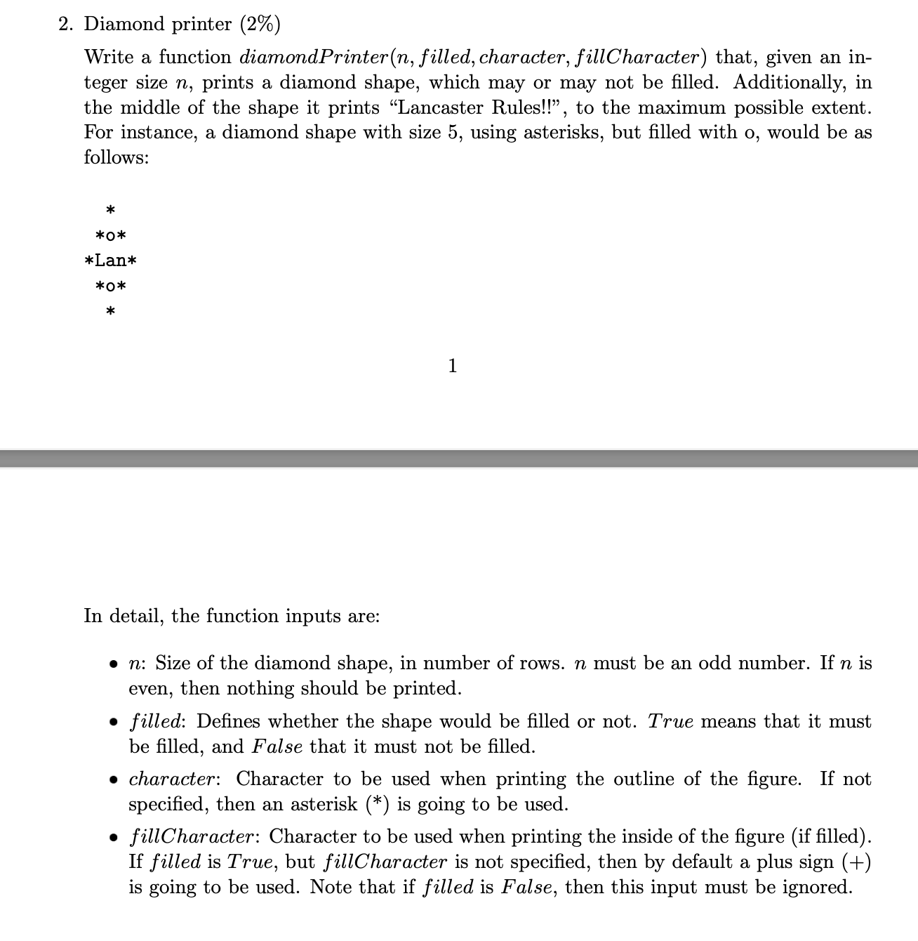 Solved 2. Diamond printer (2%) Write a function | Chegg.com