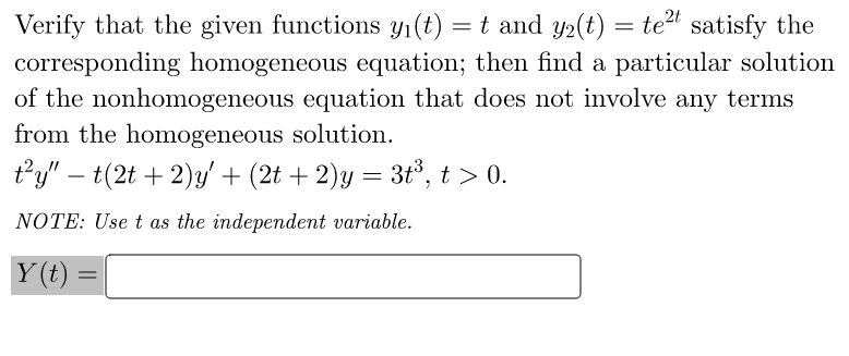 Solved Verify that the given functions y1(t)=t and | Chegg.com