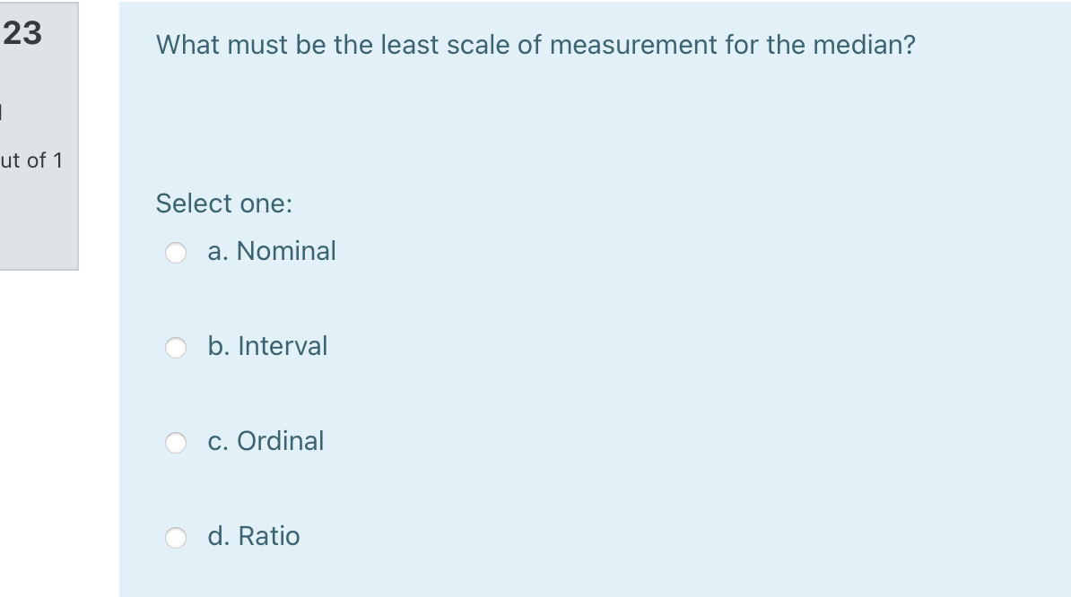 Solved 23 What must be the least scale of measurement for | Chegg.com