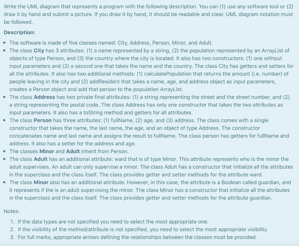 Solved Write the UML diagram that represents a program with | Chegg.com