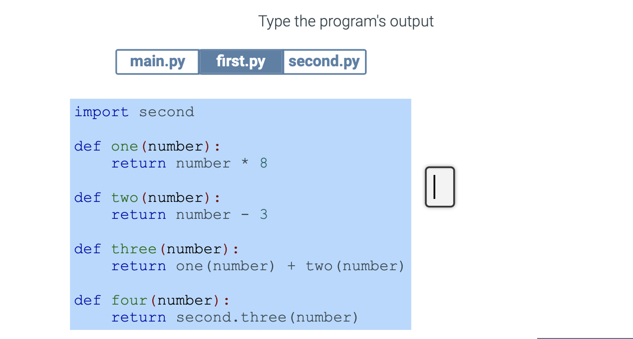 Solved Type the program's output main.py first.py second.py | Chegg.com