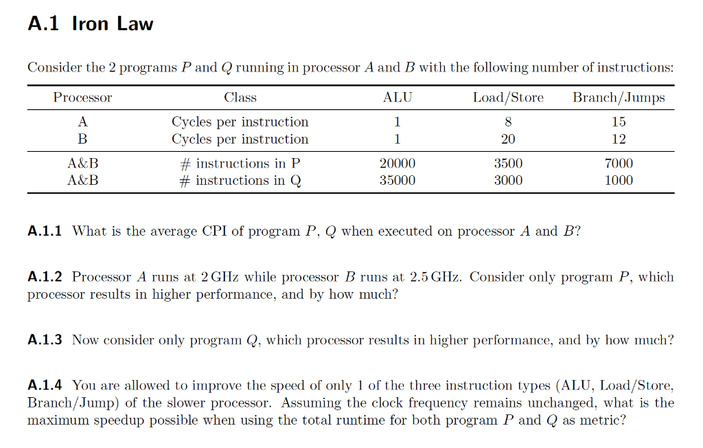 Solved A.1 Iron Law Consider the 2 programs P and Q running | Chegg.com