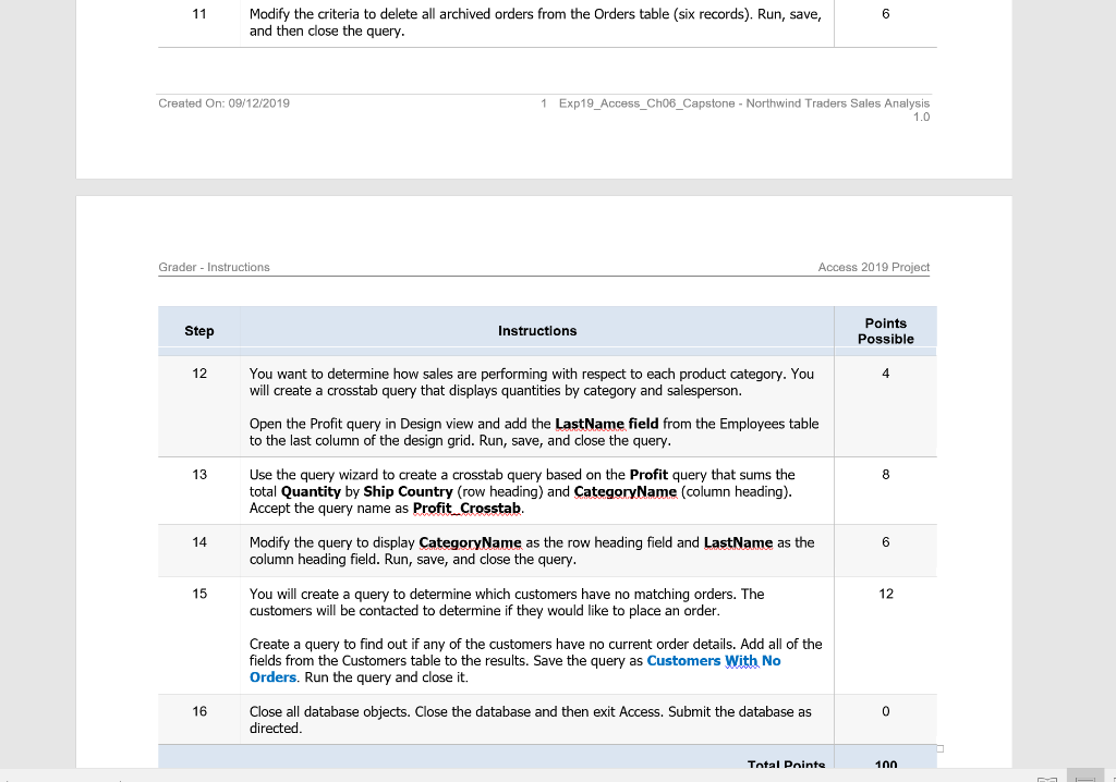 Step Instructions Points Possible 1 0 Start Access. | Chegg.com