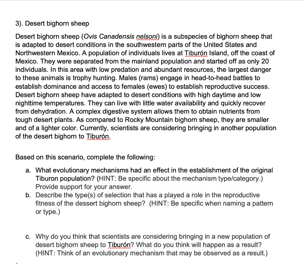 3). Desert bighorn sheep Desert bighorn sheep (Ovis | Chegg.com