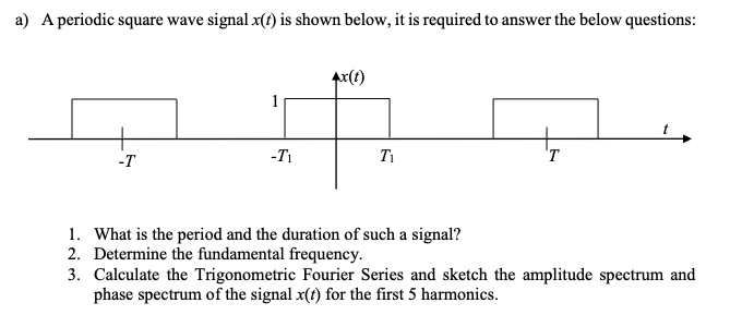 Solved a) A periodic square wave signal x(t) is shown below, | Chegg.com
