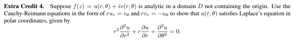 Solved Extra Credit 4. Suppose f(z)=u(r,θ)+iv(r,θ) is | Chegg.com