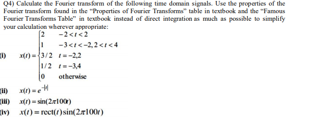 Solved Q4) Calculate the Fourier transform of the following | Chegg.com