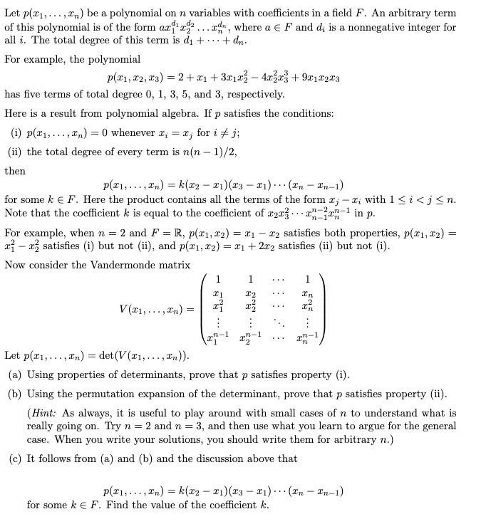 Solved Let p(x1,…,xn) be a polynomial on n variables with | Chegg.com