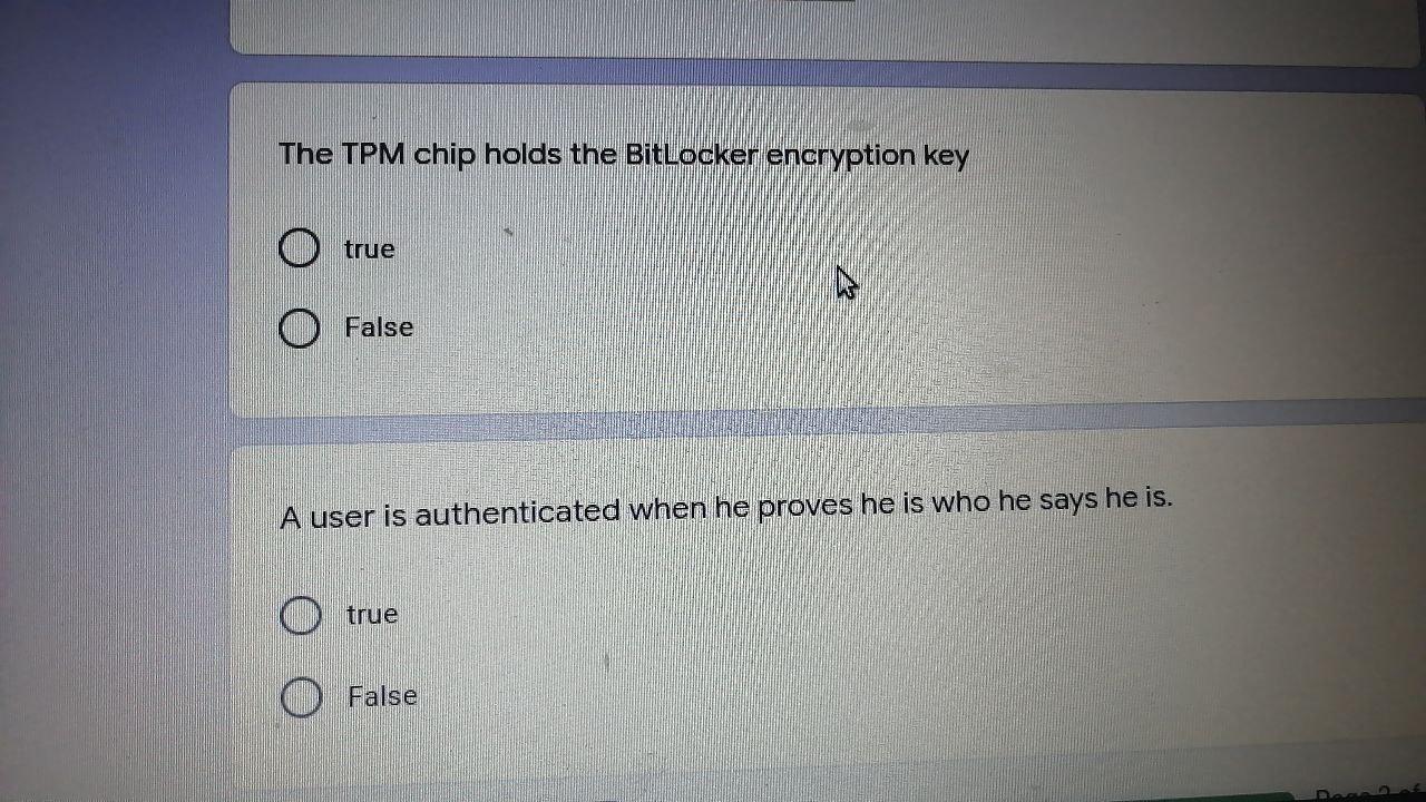 Solved The TPM chip holds the BitLocker encryption key O | Chegg.com