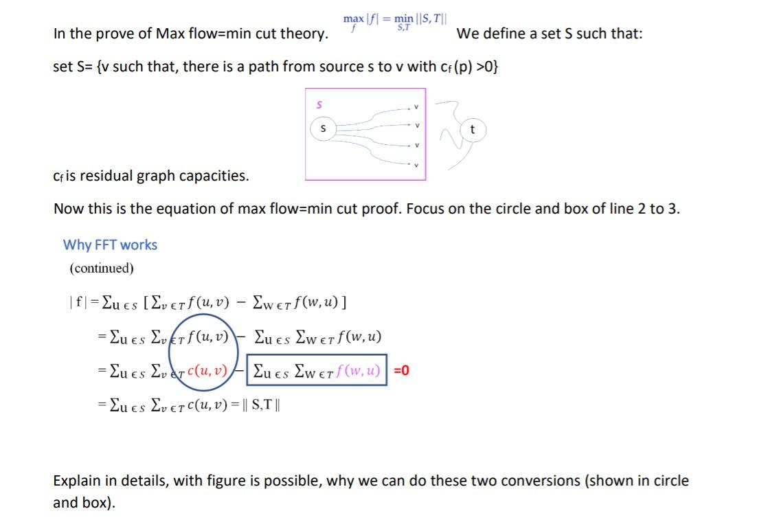 max f1 = min|ST|| ST In the prove of Max flow=min cut | Chegg.com