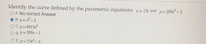 Solved Identify the curve defined by the parametric | Chegg.com
