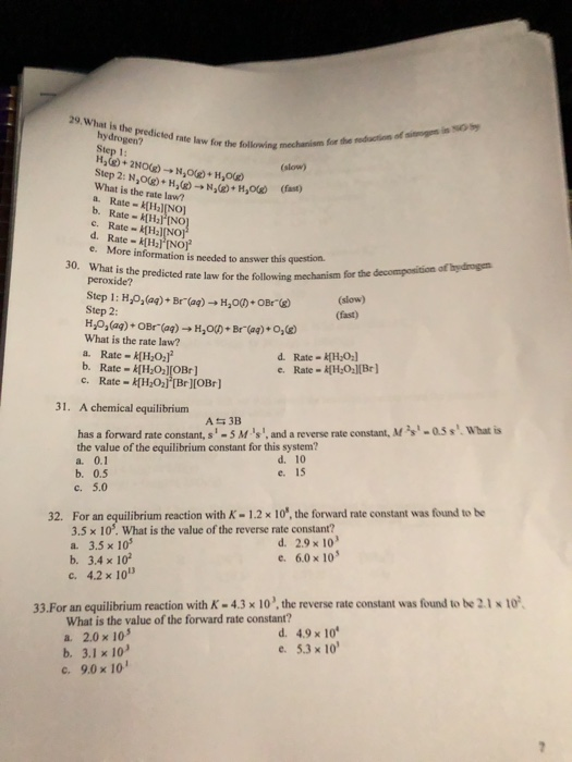 Solved 29, What is the predicted rate law for the hydrogen? | Chegg.com