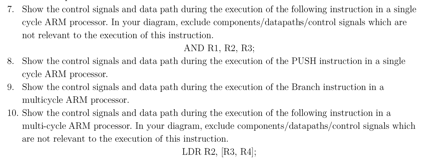 Solved 7. Show the control signals and data path during the | Chegg.com
