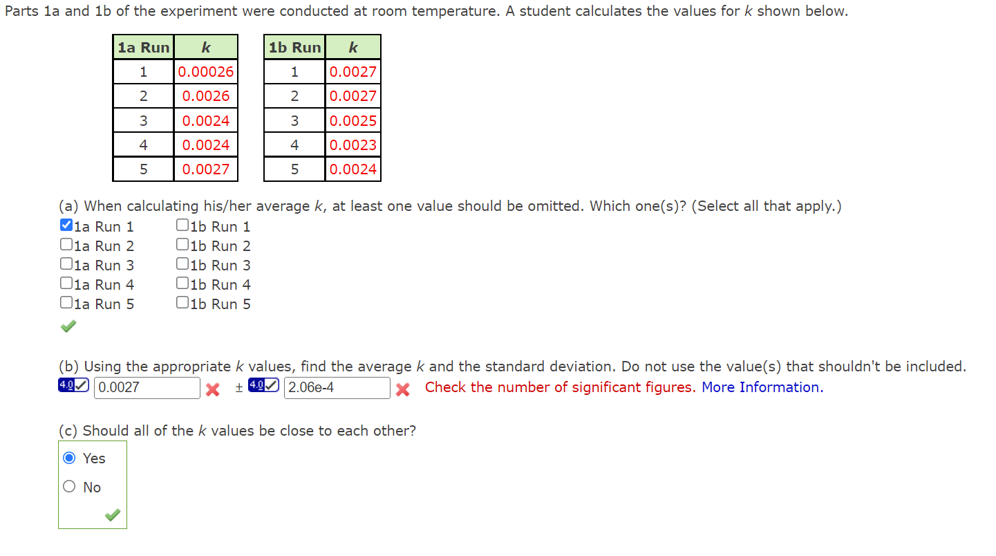 Solved Parts 1a and 1b of the experiment were conducted at | Chegg.com