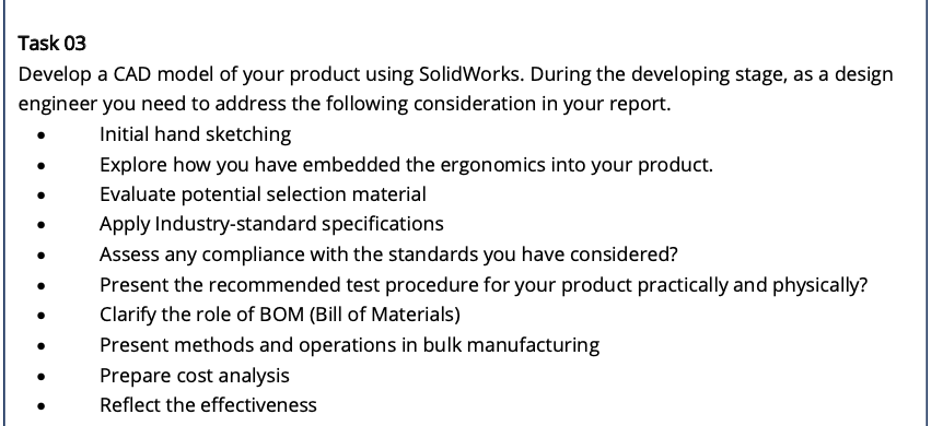 Solved Task 03 Develop a CAD model of your product using | Chegg.com