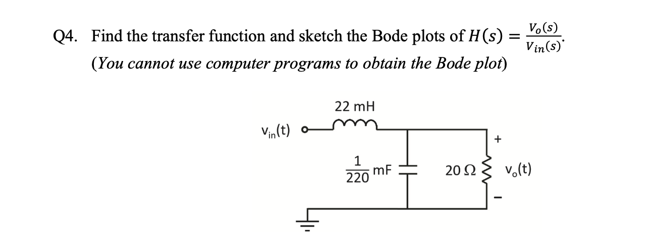 Solved Q4. ﻿Find the transfer function and sketch the Bode | Chegg.com