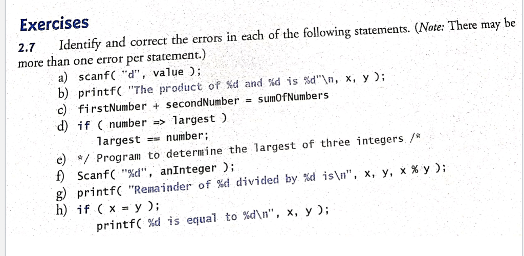Solved Exercises Identify and correct the errors in each of | Chegg.com