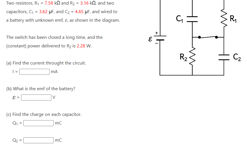 Solved Two resistors, R1=7.58kΩ and R2=3.16kΩ, and two | Chegg.com