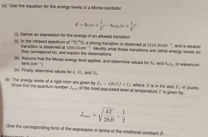 Solved (a) Use the equation for the energy levels of a Morse | Chegg.com