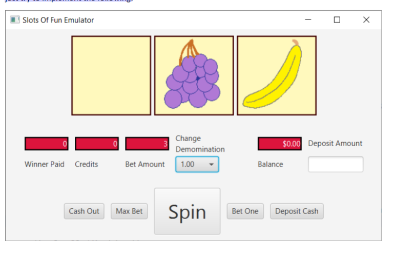 Simple Slot Machine Emulator GUI using JavaFx As | Chegg.com
