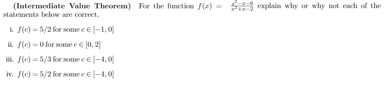 Solved (Intermediate Value Theorem) statements below are | Chegg.com