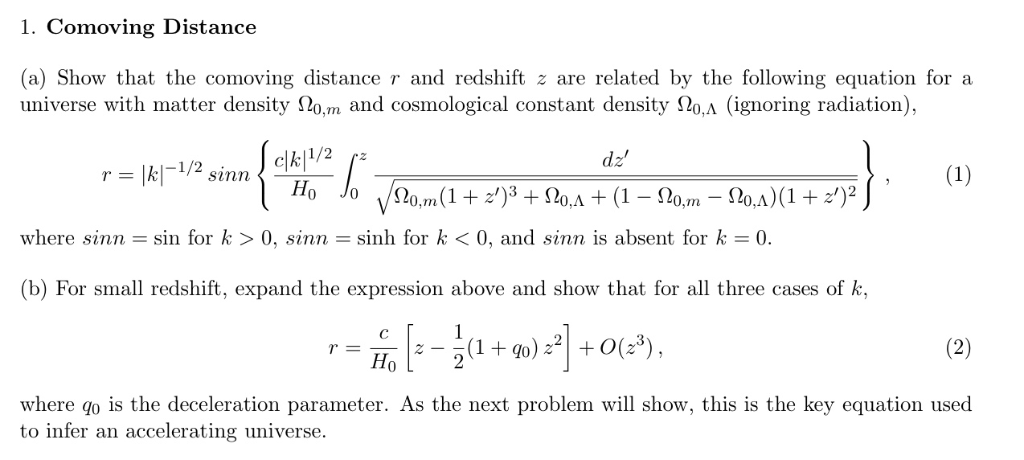 1. Comoving Distance (a) Show that the comoving | Chegg.com